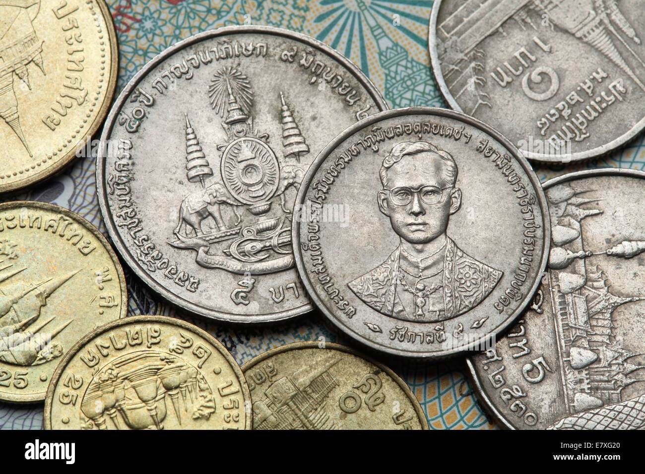 Coins of Thailand. King Bhumibol Adulyadej of Thailand and the Royal ...