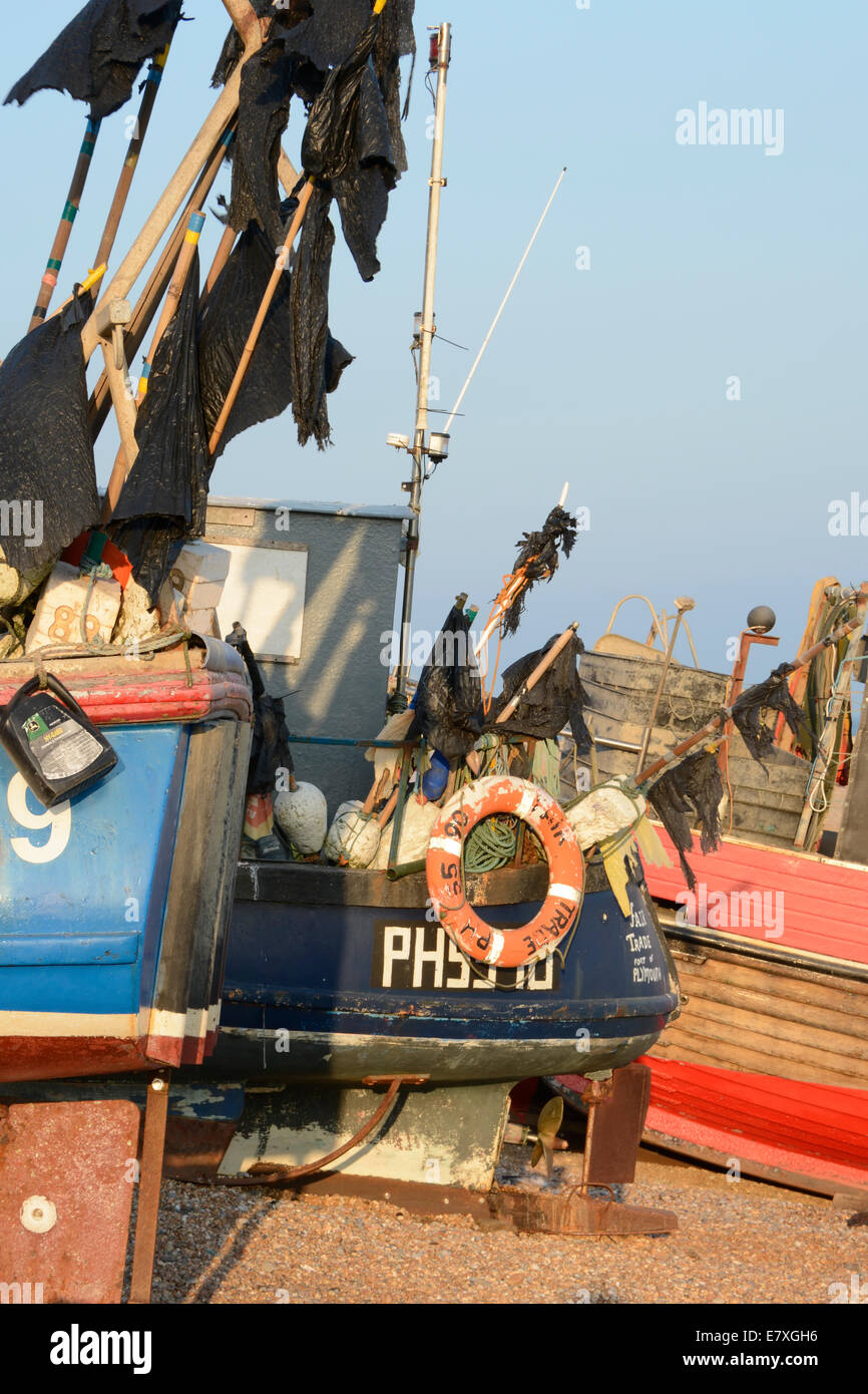 Old and new fishing boats on the beach by Rock-a-Nore Road, The Stade ...