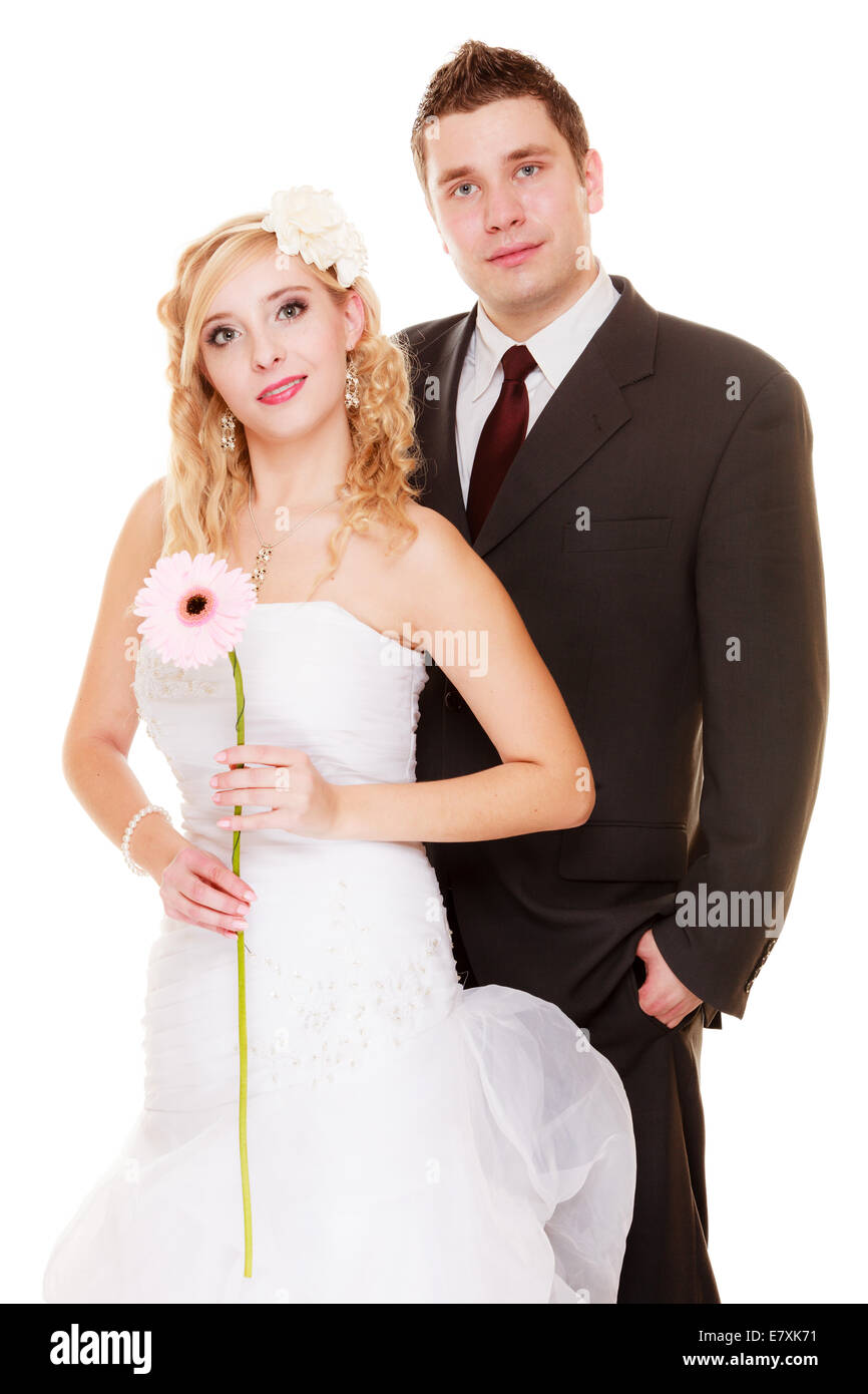 Wedding day. Portrait of happy bride woman girl and groom man couple ...