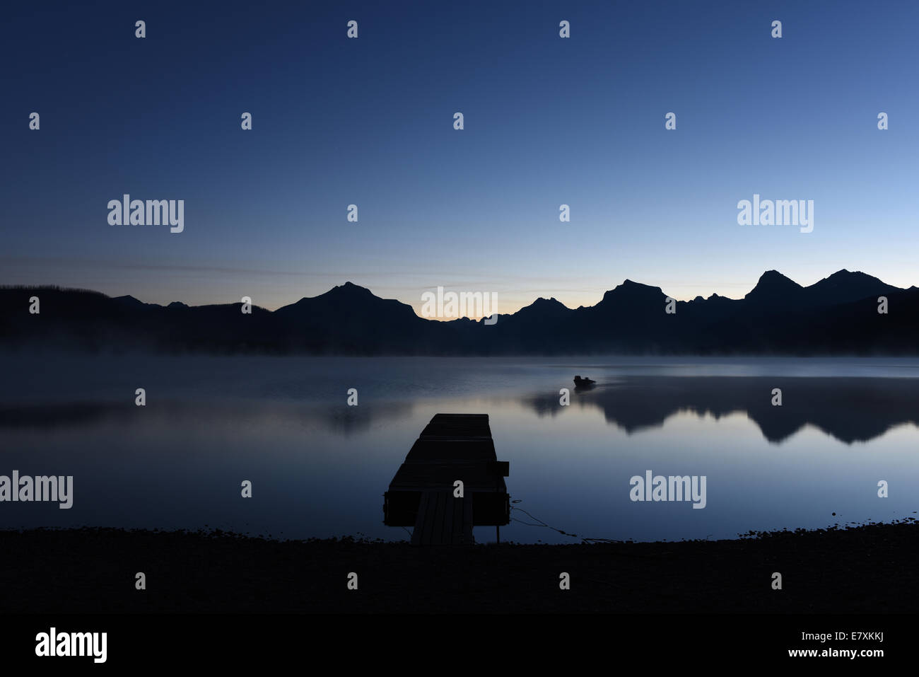 View from Apgar of Lake McDonald and boat in Glacier National Park ...