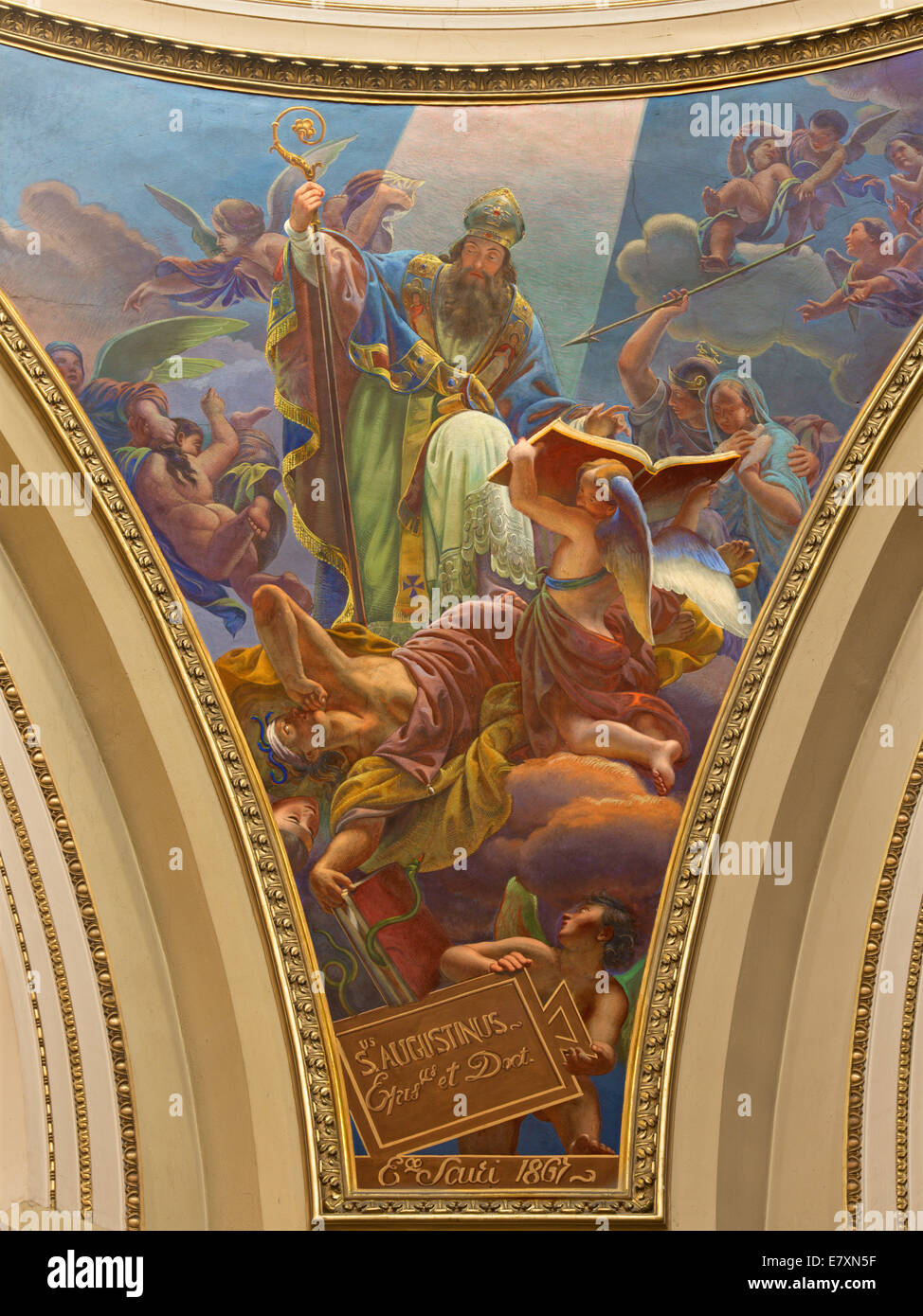 Bergamo - The fresco of saint Augustine (Augustinus) from cupola of ...