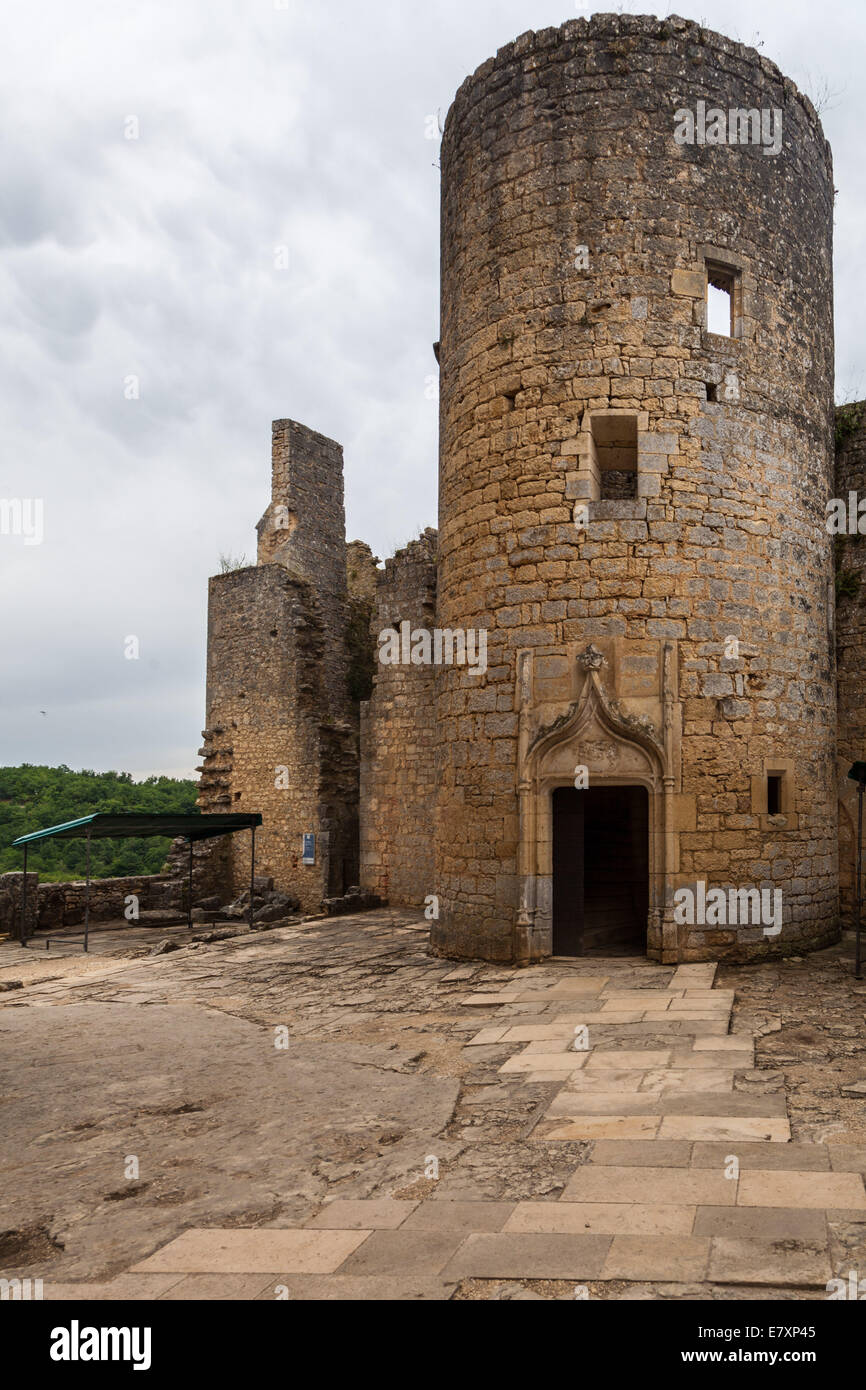 The historic architecture, Bonaguil Castle near Fumel France, once used ...