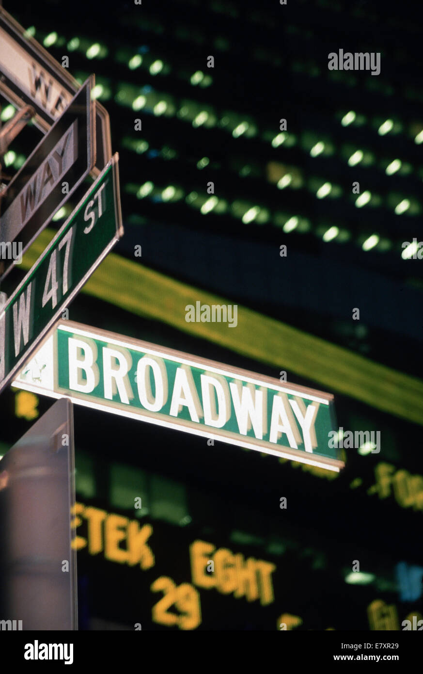 Street Signs, 47th Street and Broadway, Times Square at Night, NYC, USA ...