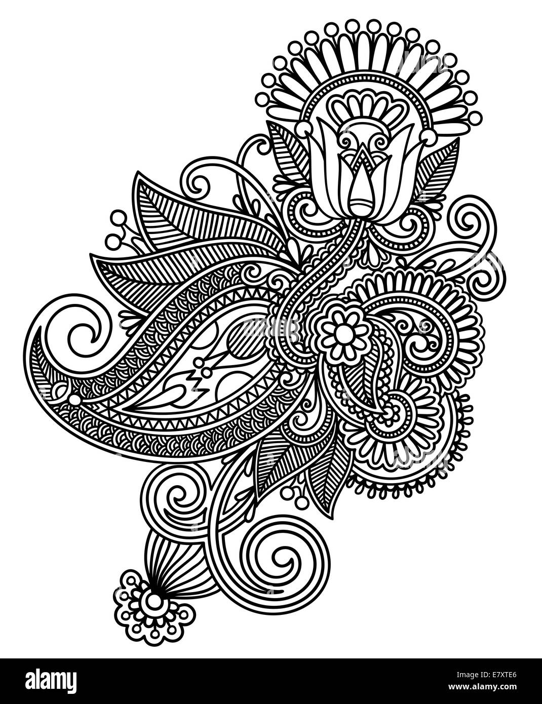 line art ornate flower design Stock Photo - Alamy