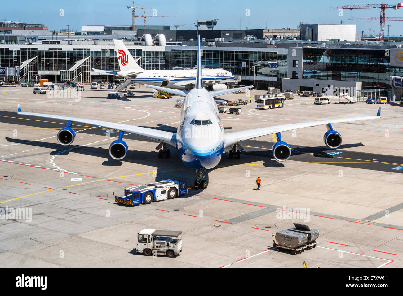 A 747 Jet is Pushed Back at FRA Frankfurt International Airport in ...