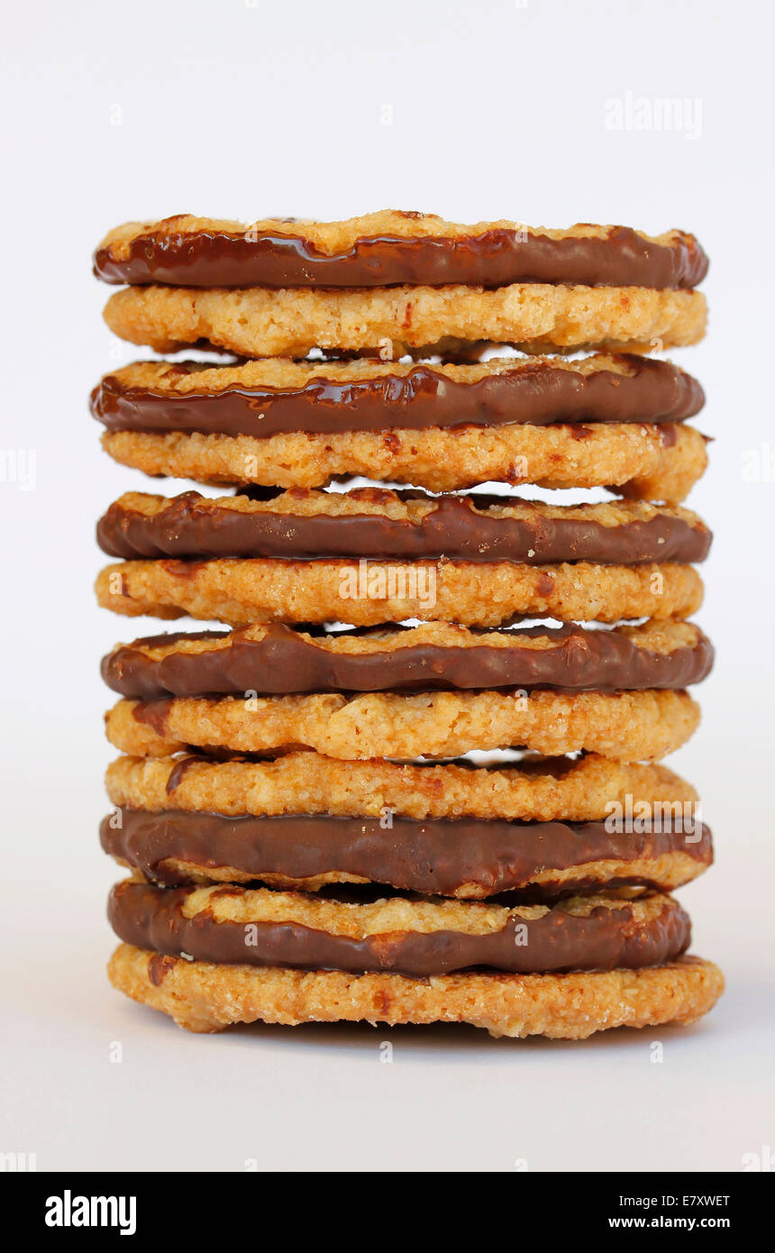 Stack of chocolate-coated cookies Stock Photo - Alamy