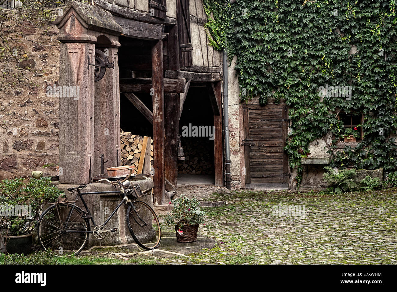 Courtyard in rural France Stock Photo - Alamy