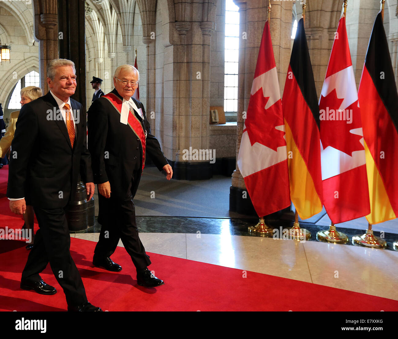 Ottawa, Canada. 24th Sep, 2014. German President Joachim Gauck (L) is welcomed by Speaker of the ...