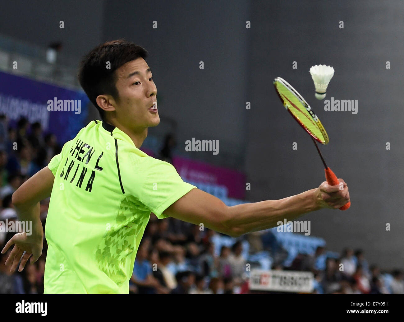 Incheon, South Korea. 26th Sep, 2014. Chen Long of China returns the ...