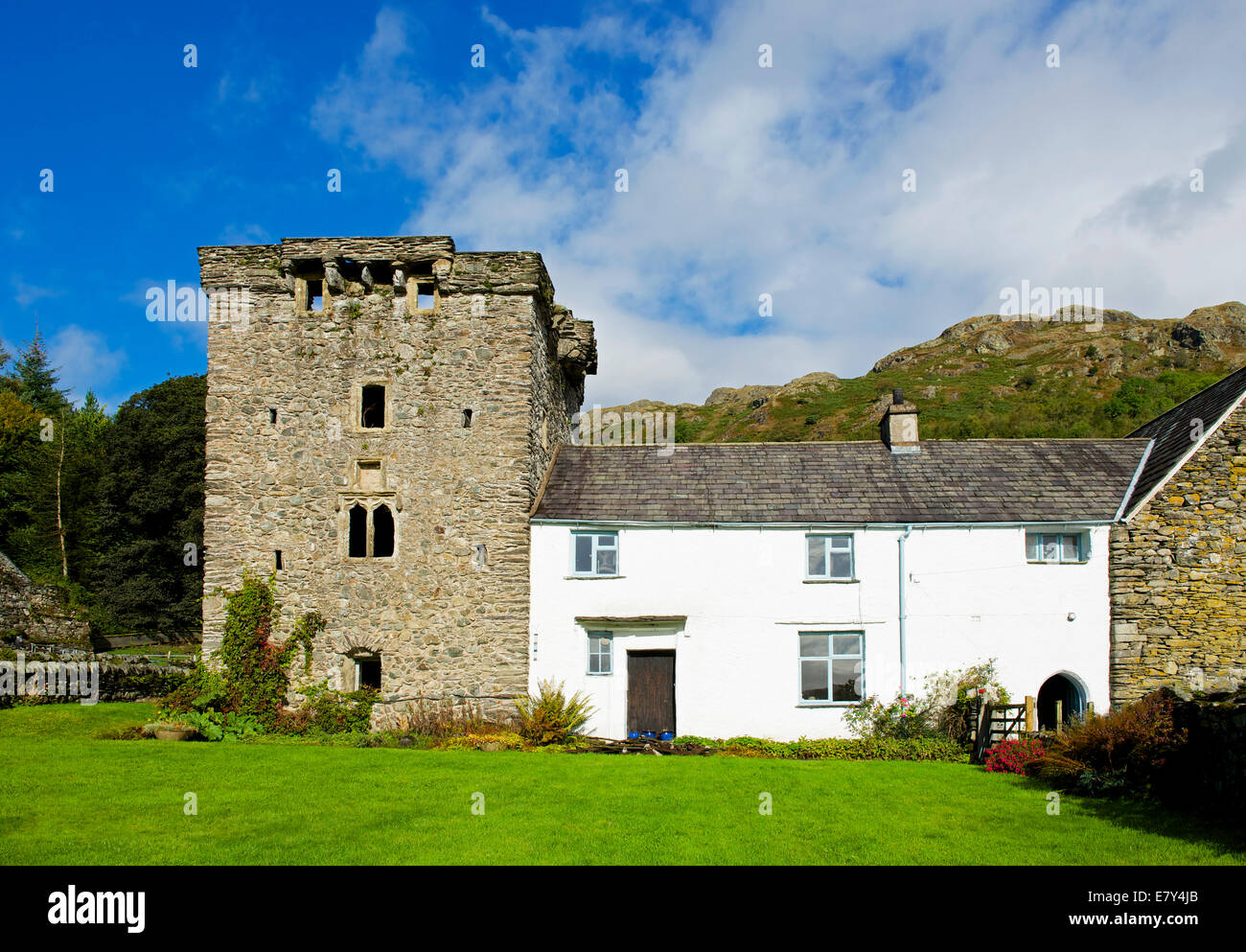 Kentmere Hall, with 15th century pele tower, Kentmere, Lake District ...