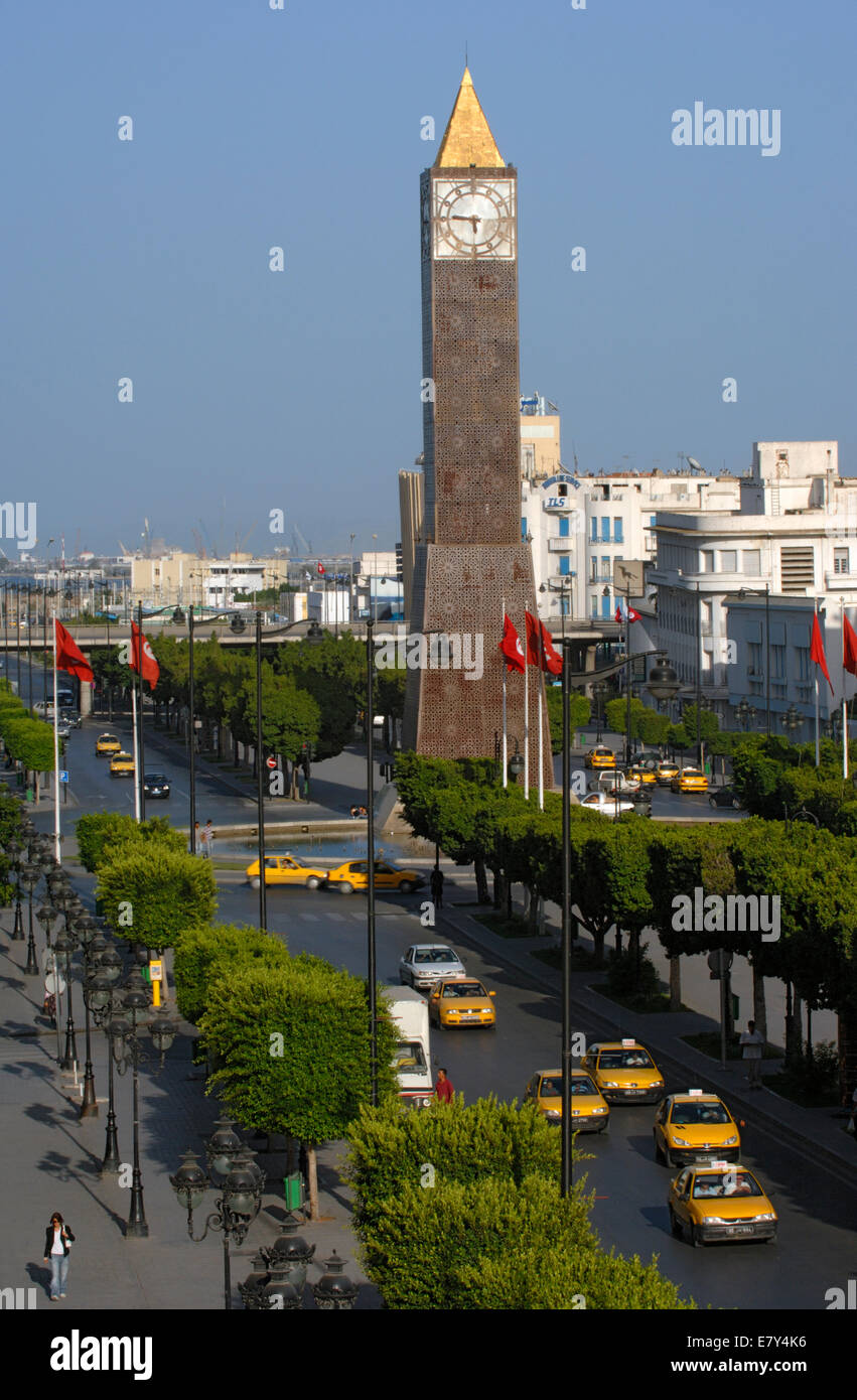 The burnished metal clock tower erected to commemorate Tunisia's 7th ...