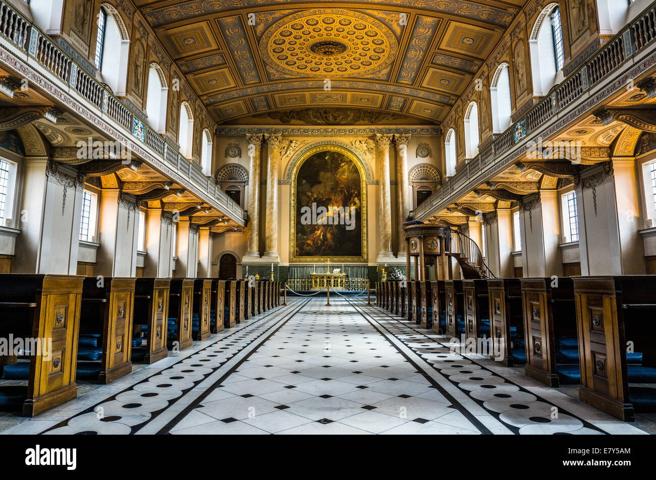 Interior of the Chapel at the Old Royal Naval College, Greenwich ...