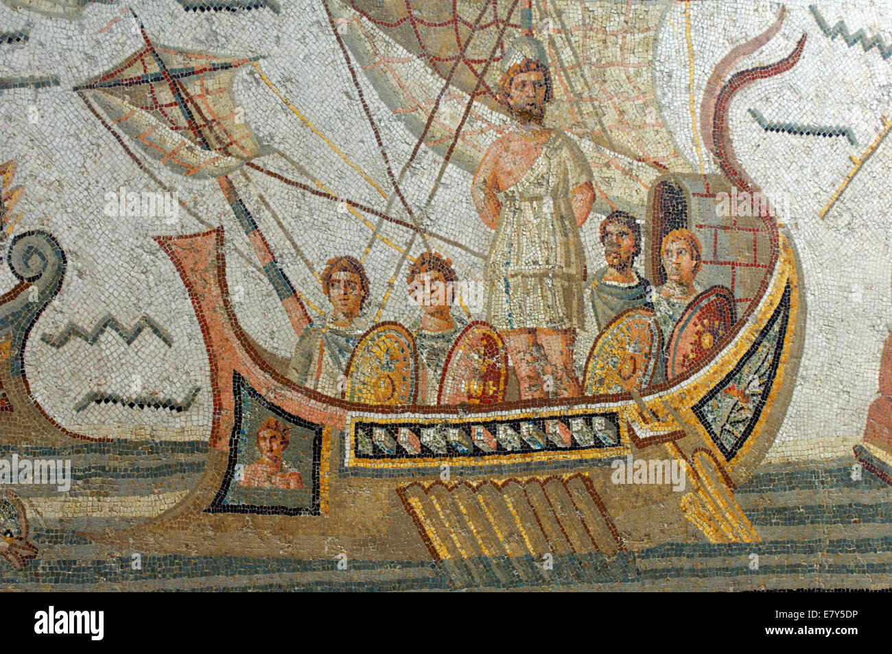 A mosaic of Ulysses strapped to the mast during the encounter with the ...