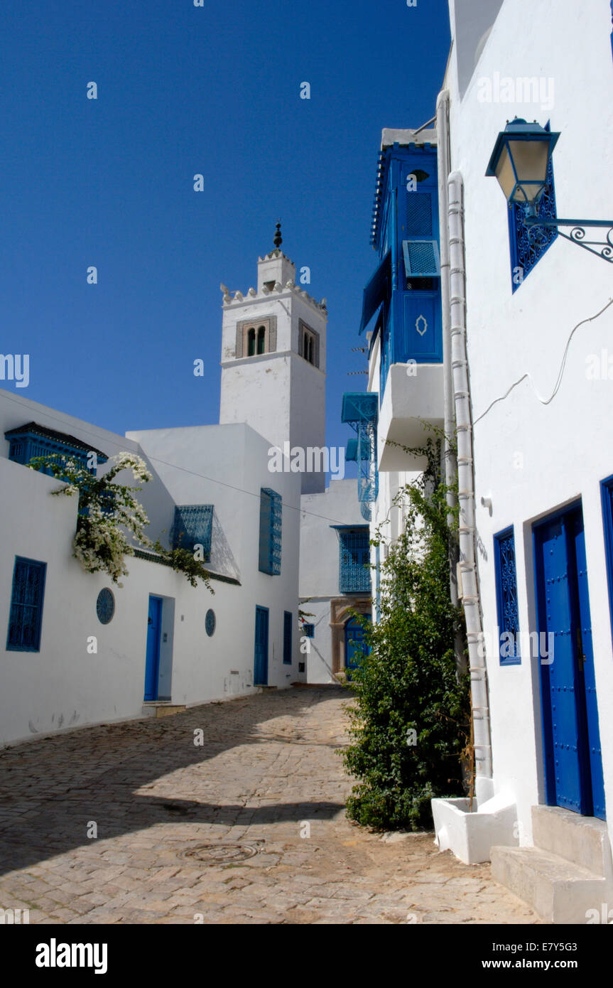 The minaret of Sidi Bou Said Mosque in Northern Tunisia Stock Photo - Alamy