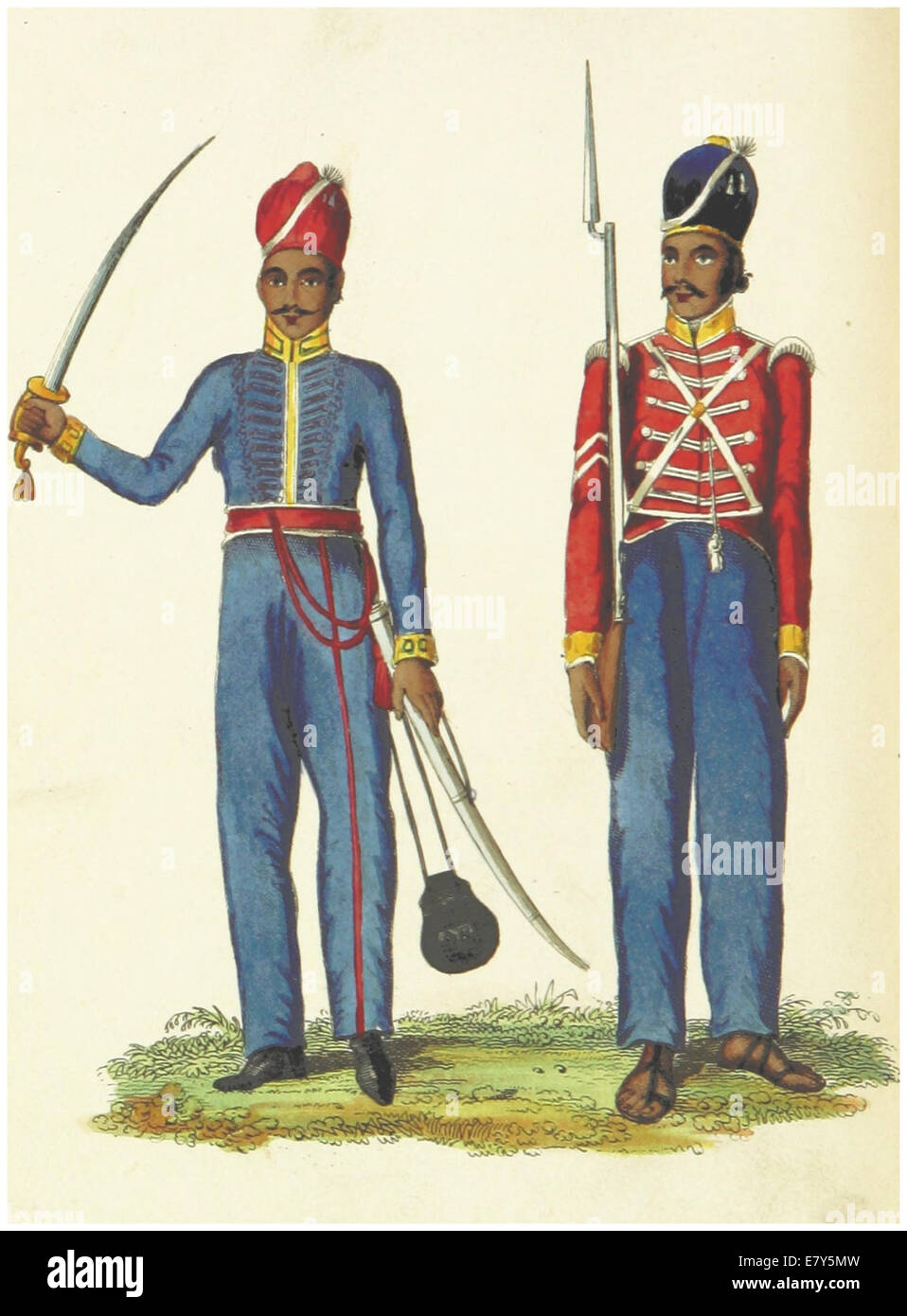 An 1839 illustration by Bevan depicting a trooper and a sepoy ...