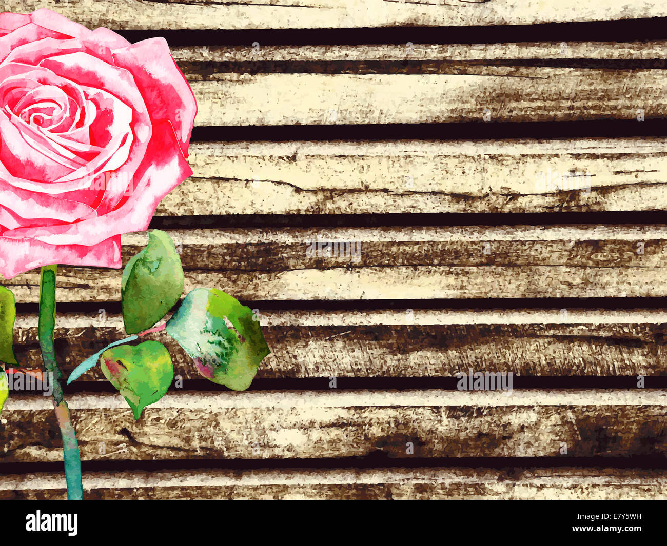 wood background with watercolor rose Stock Photo - Alamy