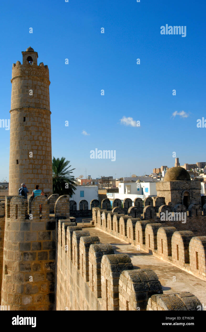 The battlements and watchtower of Sousse Ribat in Tunisia Stock Photo ...