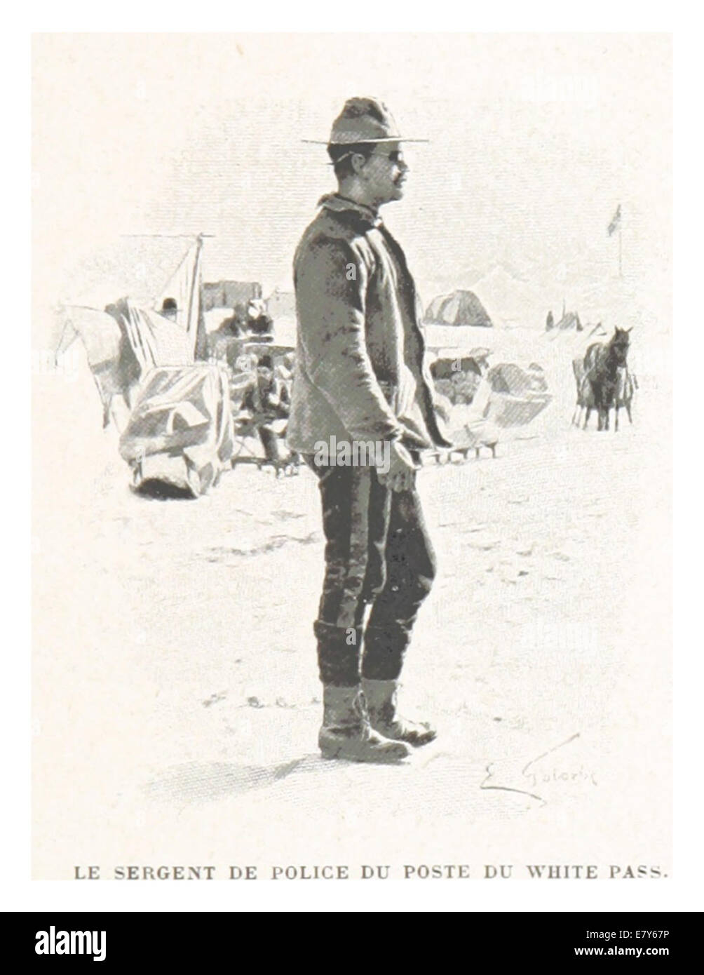 An 1899 illustration of the police sergeant at the White Pass station ...