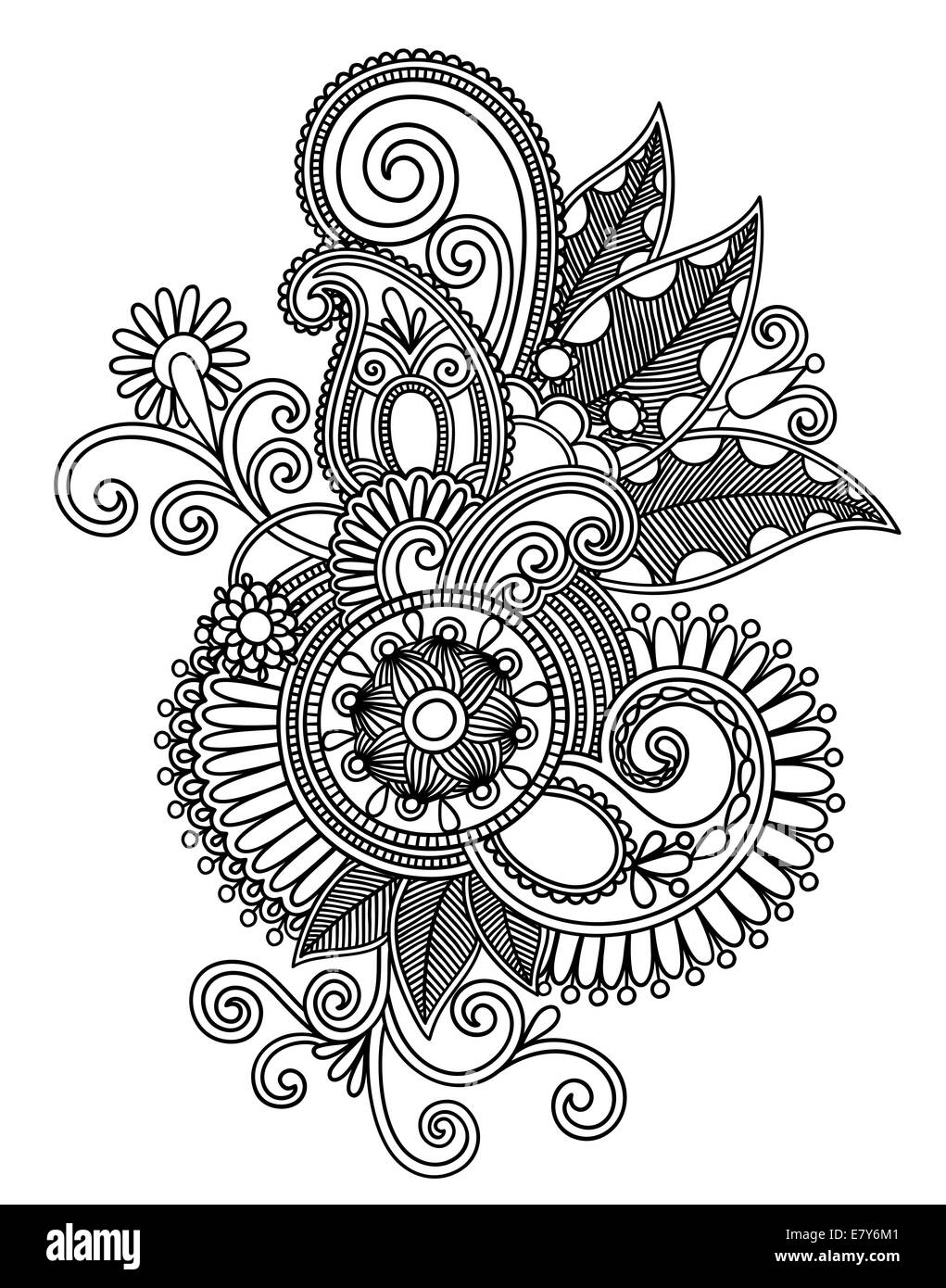 Hand draw line art ornate flower design Stock Photo - Alamy