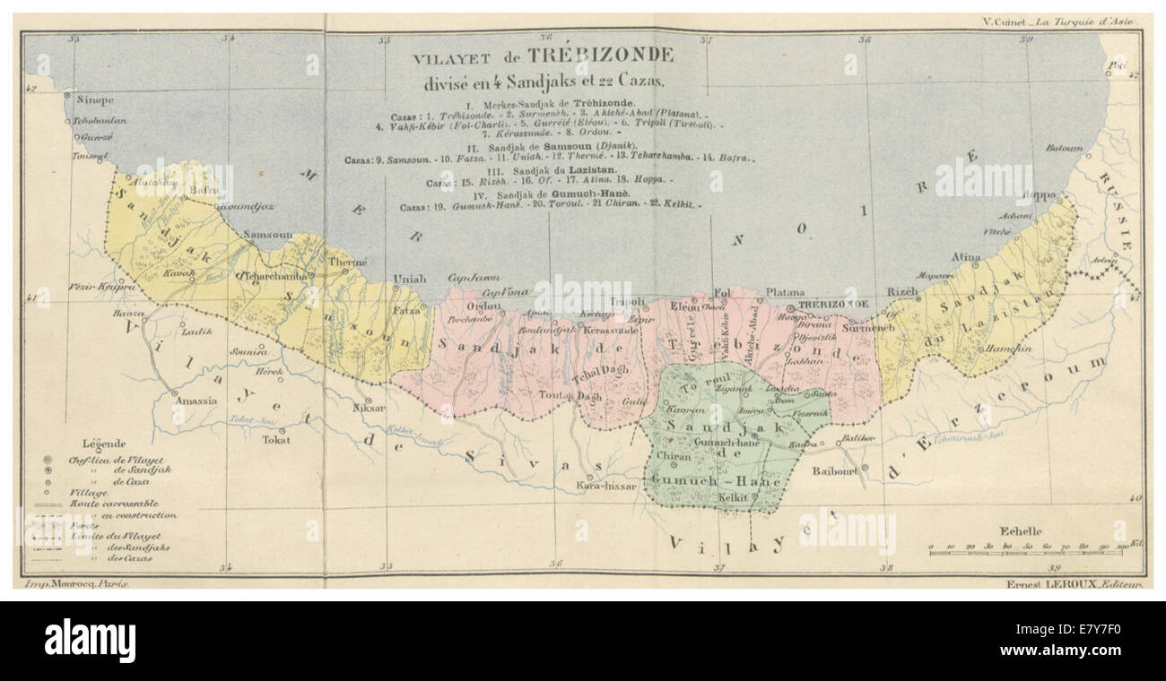 This 1890 illustration from Cuinet depicts the Vilayet of Trebizond, an ...