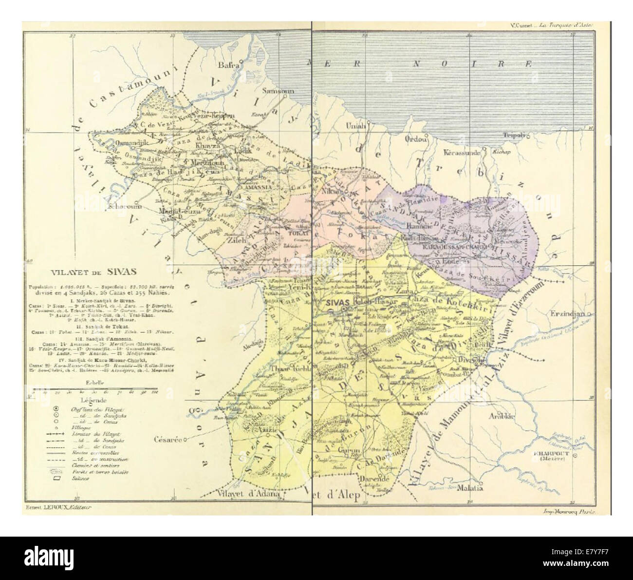 Cuinet’s 1890 map of Sivas Vilayet provides an in-depth view of this ...