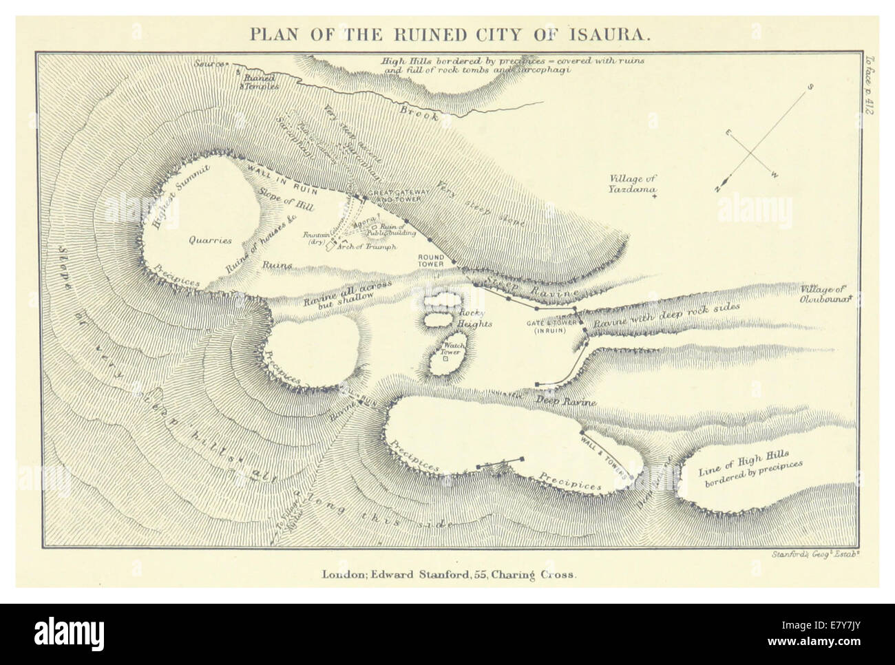 A 1879 map by Davis showing the ruins of the ancient city of Isaura ...