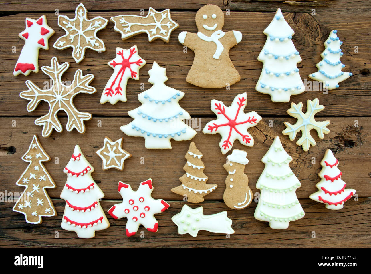 Different Kinds and Shapes of Cookies with Decoration on a Wooden ...