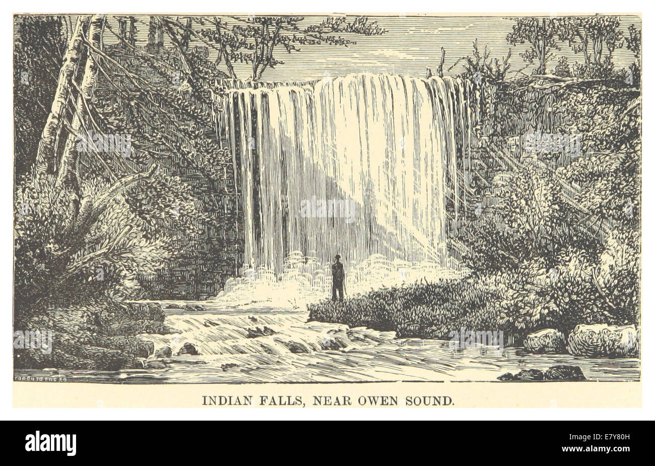 An 1881 drawing by Dent of Indian Falls, located near Owen Sound in ...