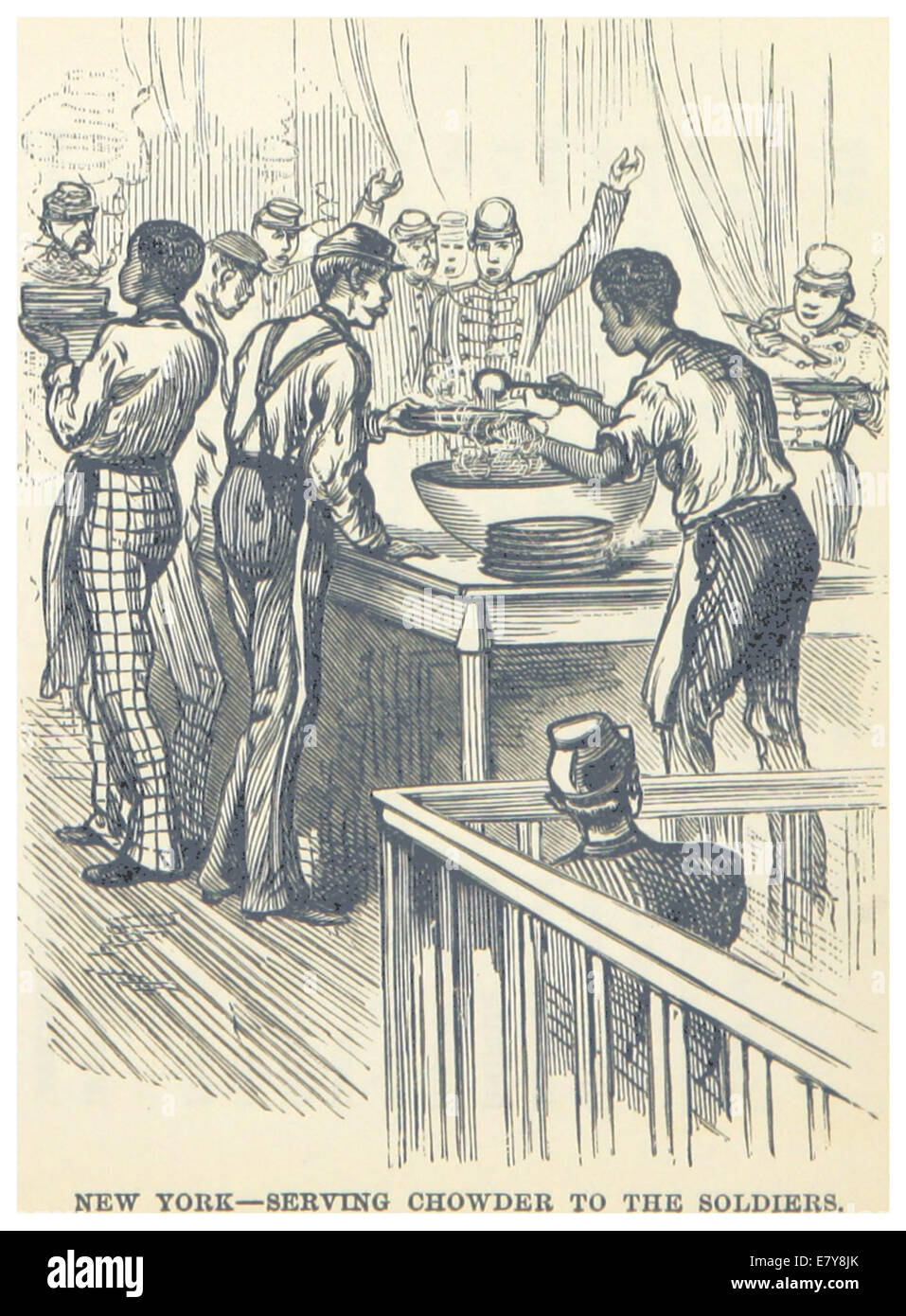 This 1882 illustration depicts a scene from New York where chowder is ...