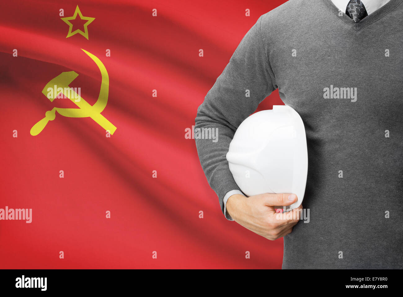 Architect with flag on background - Union of Soviet Socialist Republics ...