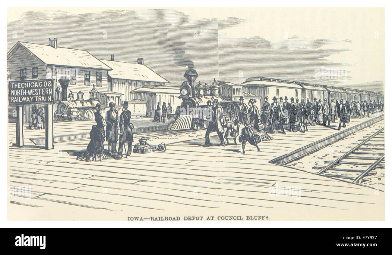 HEADLEY(1882) -p558 Iowa-Railroad Depot at Council Bluffs Stock Photo ...