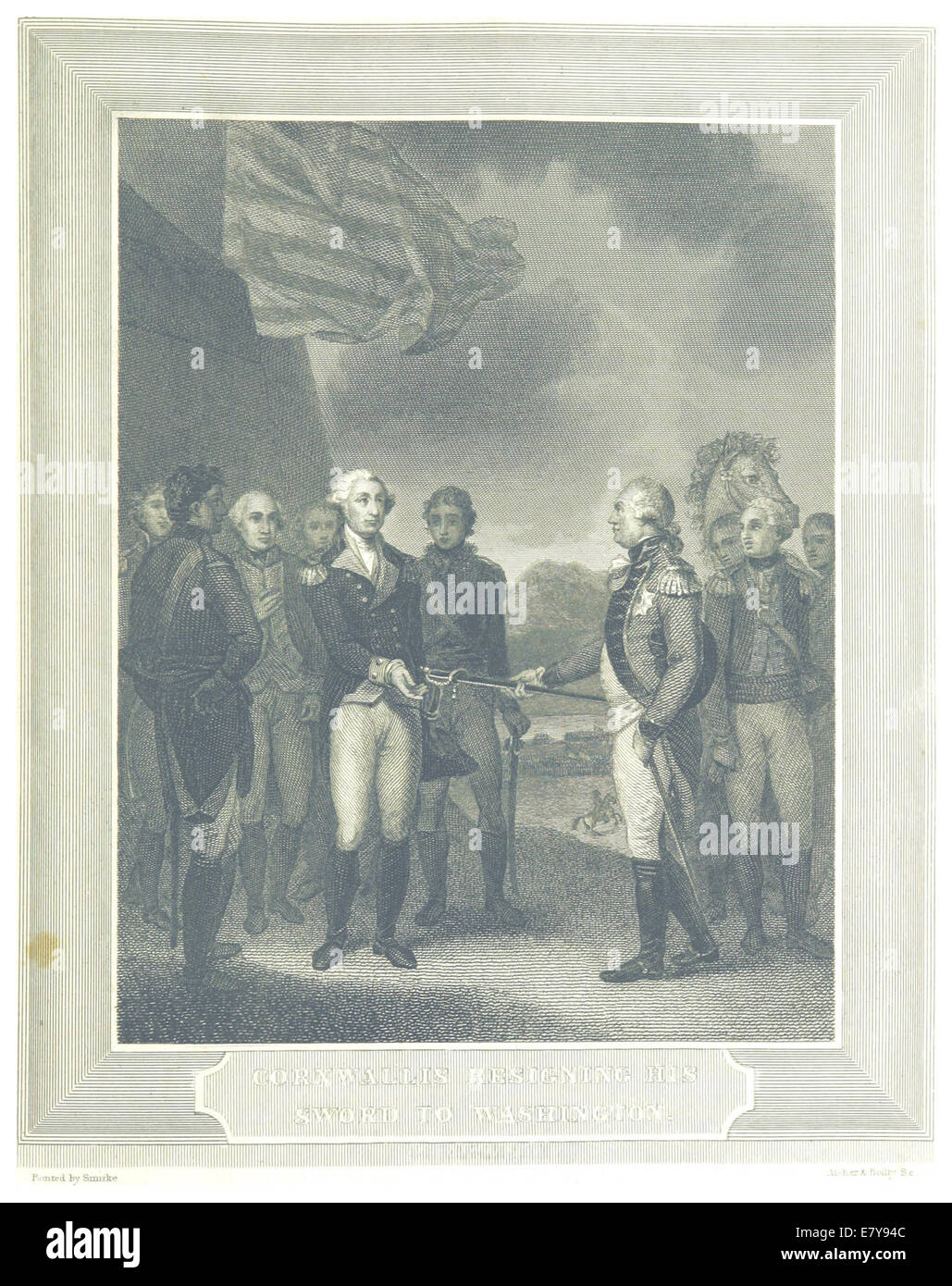 An 1834 illustration by Hinton showing General Cornwallis surrendering ...