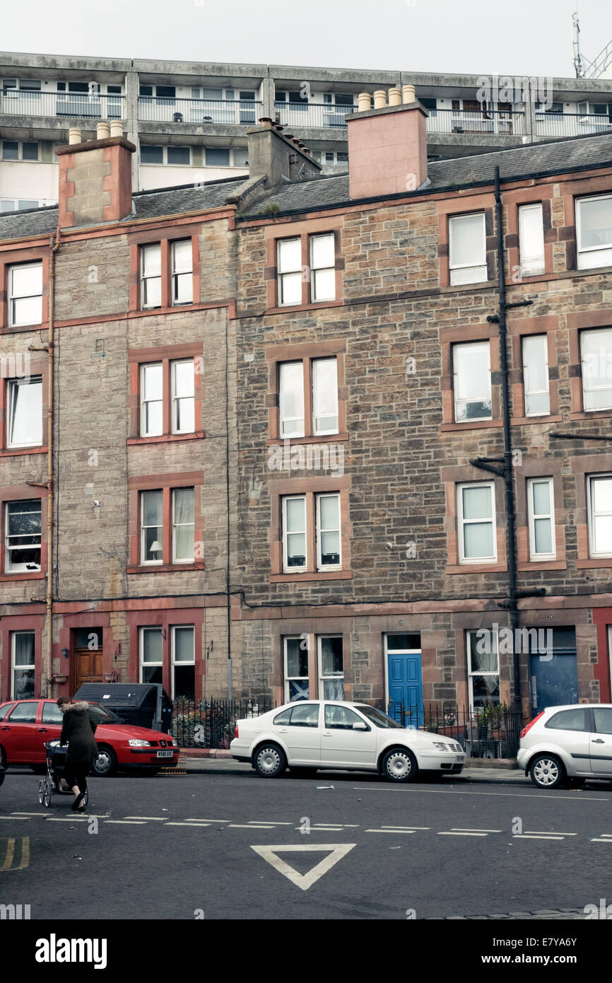 Modern council tenements behind older tenement buildings, Leith ...