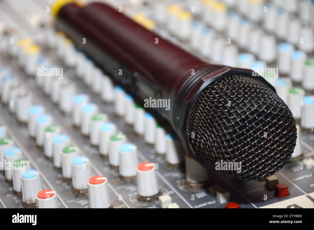 a microphone on the sound mixer board Stock Photo - Alamy