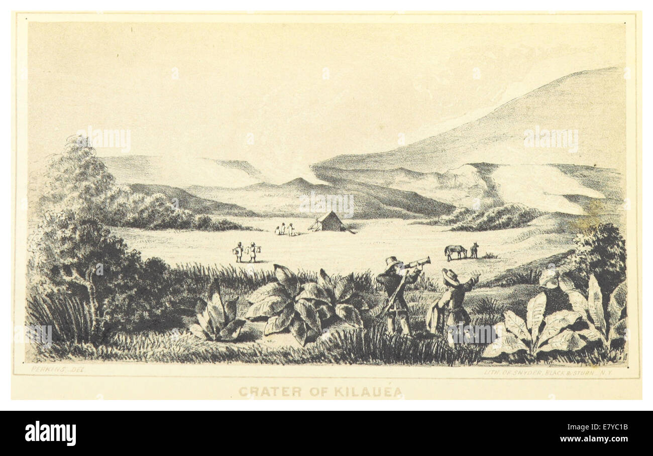 An 1854 illustration from *Perkins* depicting the crater of Kilauea ...