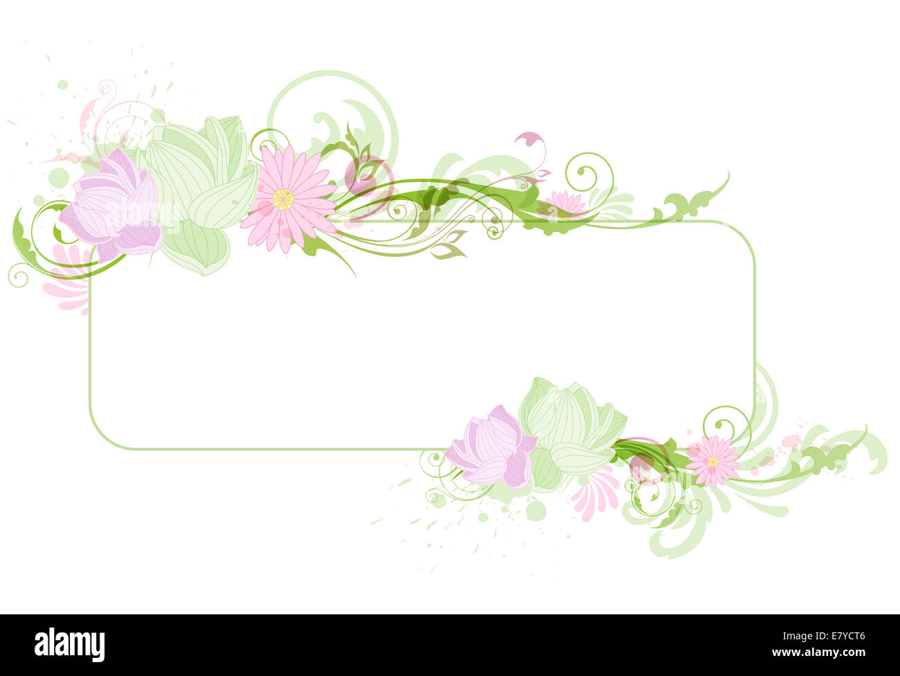 Green floral banner with lotus and ornament Stock Photo - Alamy