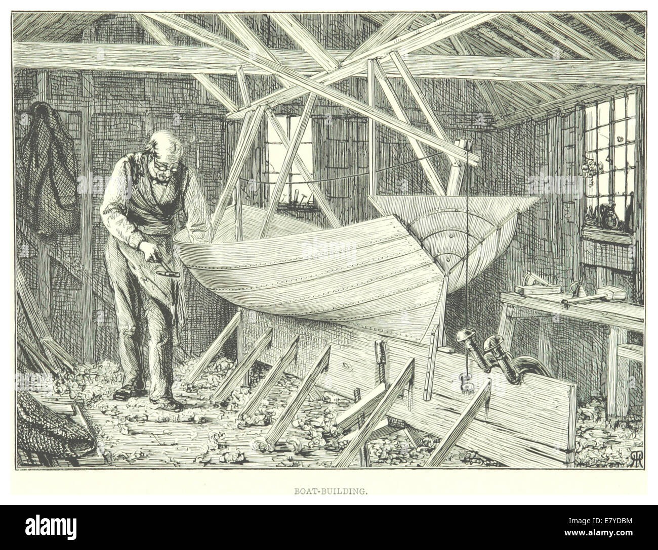 An 1875 illustration by RO showing the boat-building process, offering ...