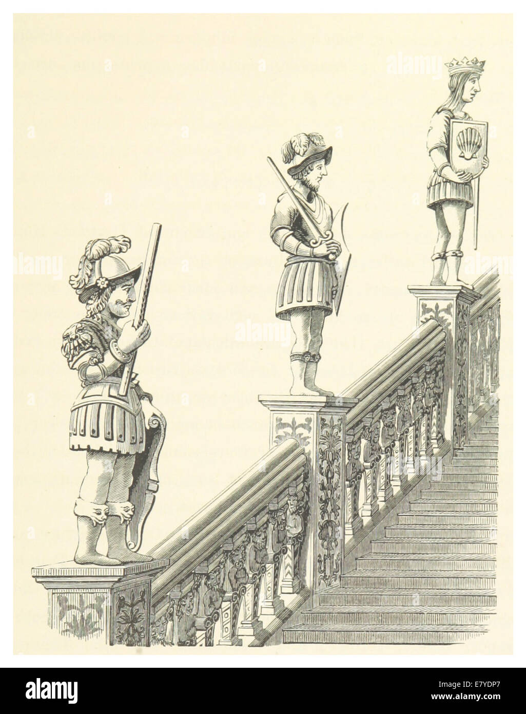 This illustration from 1851 depicts figures on the Great Staircase, an ...