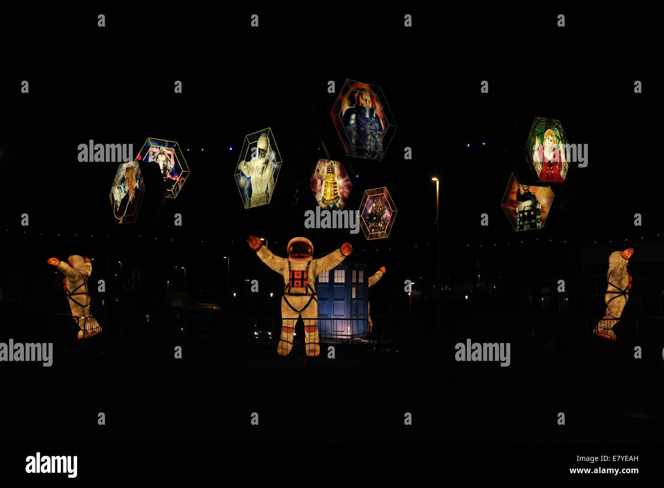 Night view three astronauts and eight images Dr Who Monsters around ...