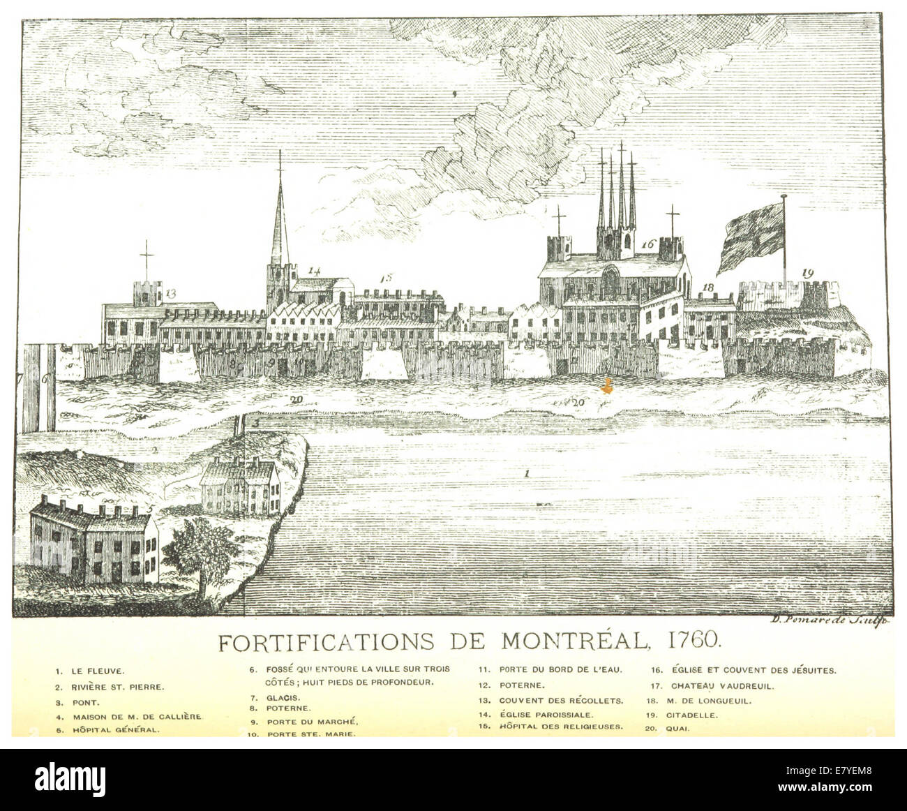 This 1882 illustration by Sulte shows the fortifications of Montreal ...