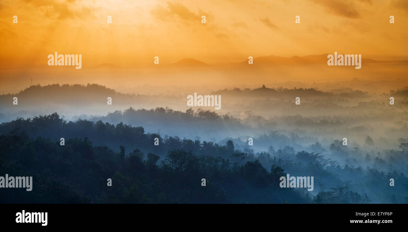 Borobudur Temple in Sunrise Rays, Yogyakarta, Indonesia Stock Photo - Alamy