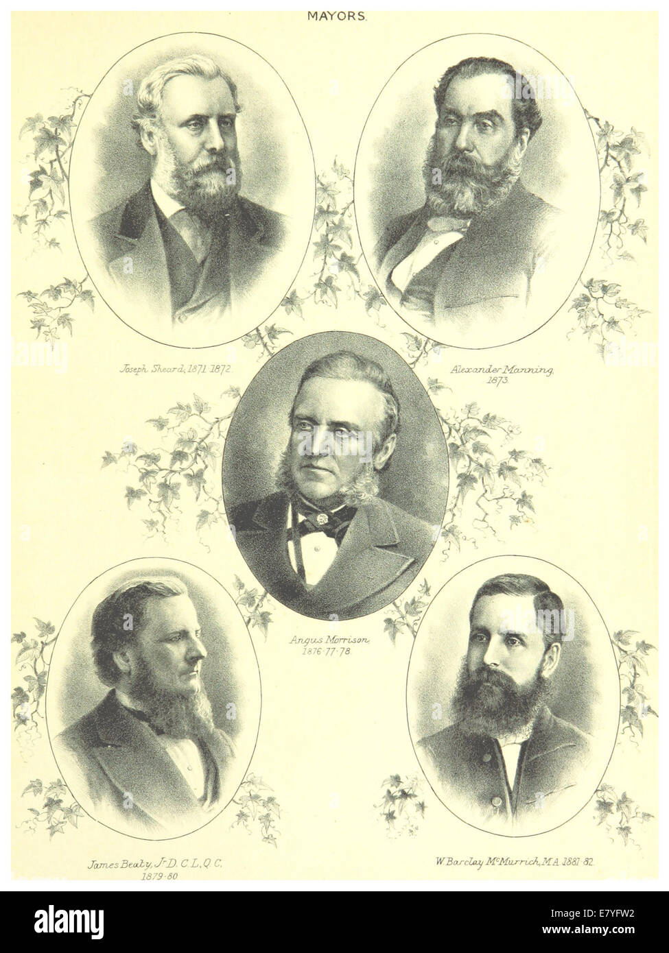 An 1884 illustration from Toronto, depicting the mayors of the city and ...