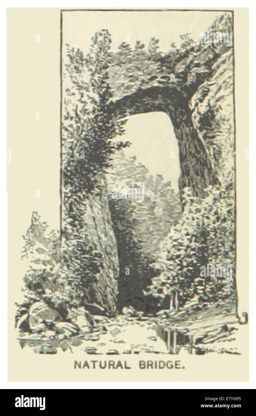 A map and illustration of the Natural Bridge in Virginia, featured in ...
