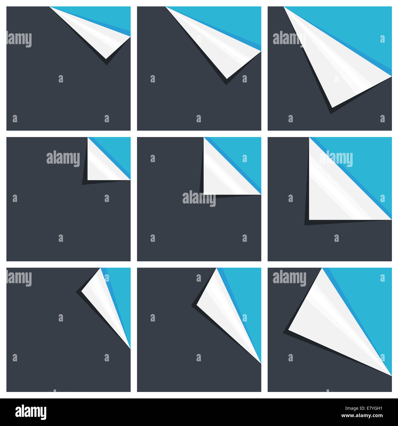 Flat blue set of note paper with curled corner Stock Photo - Alamy