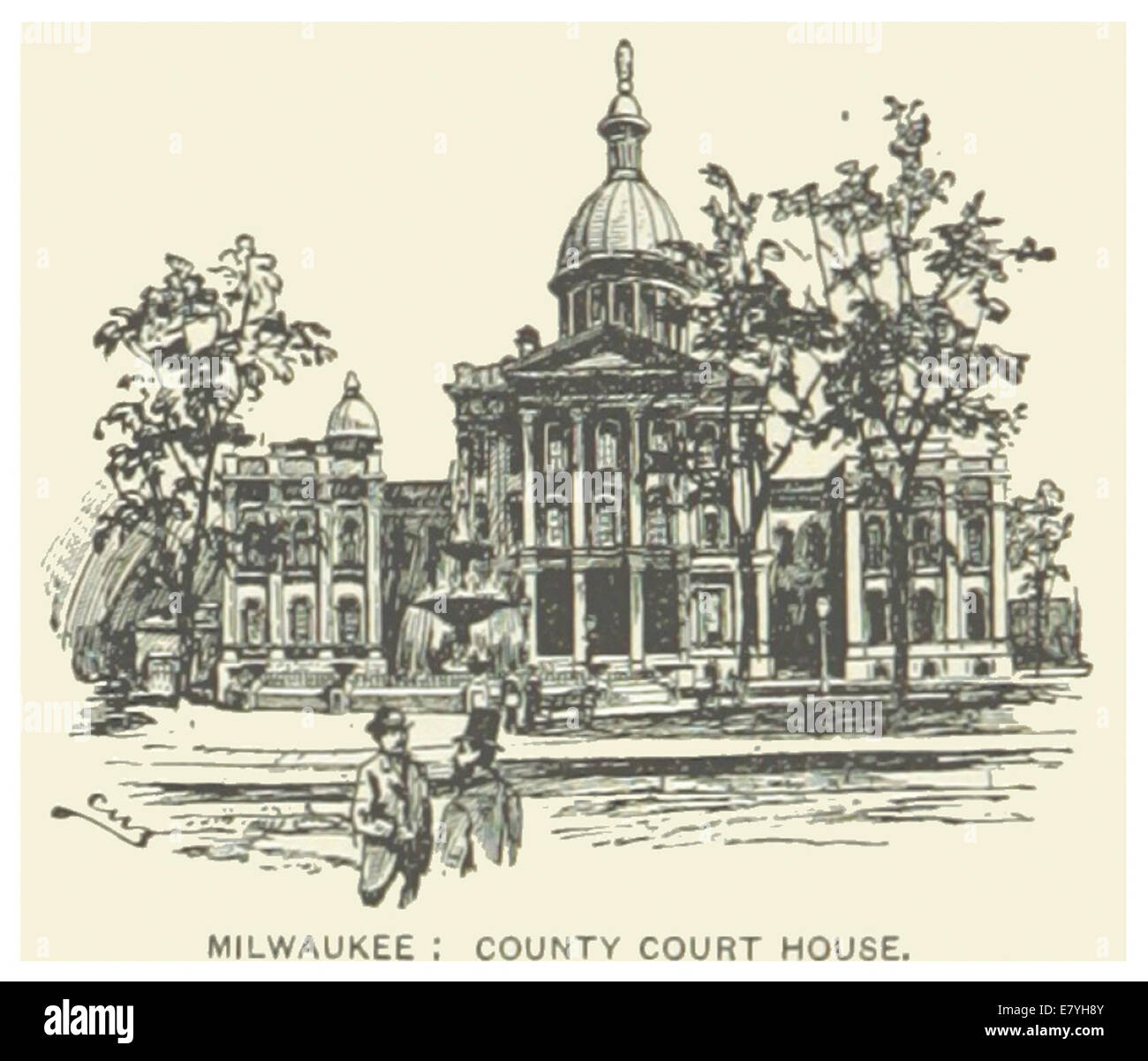 A 1891 sketch map and illustration of the Milwaukee County Courthouse ...