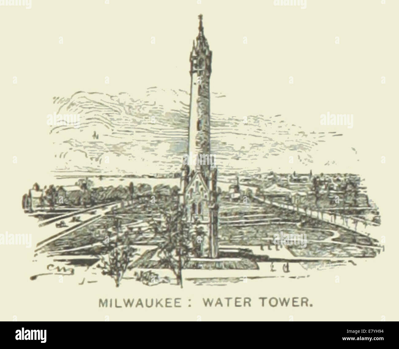 This 1891 illustration and map depict the Water Tower in Milwaukee, an ...