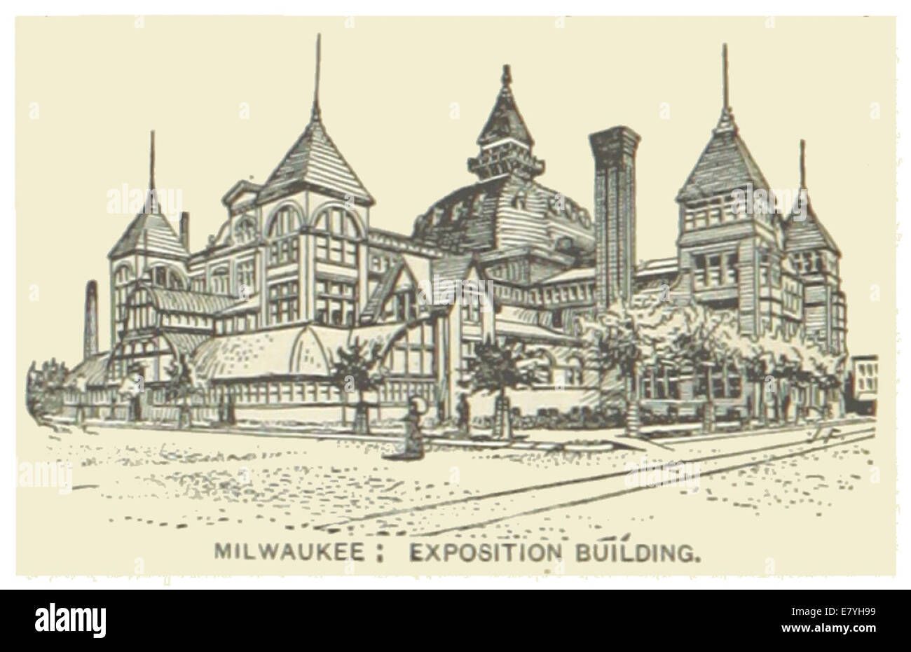 An 1891 illustration depicting the Exposition Building in Milwaukee ...