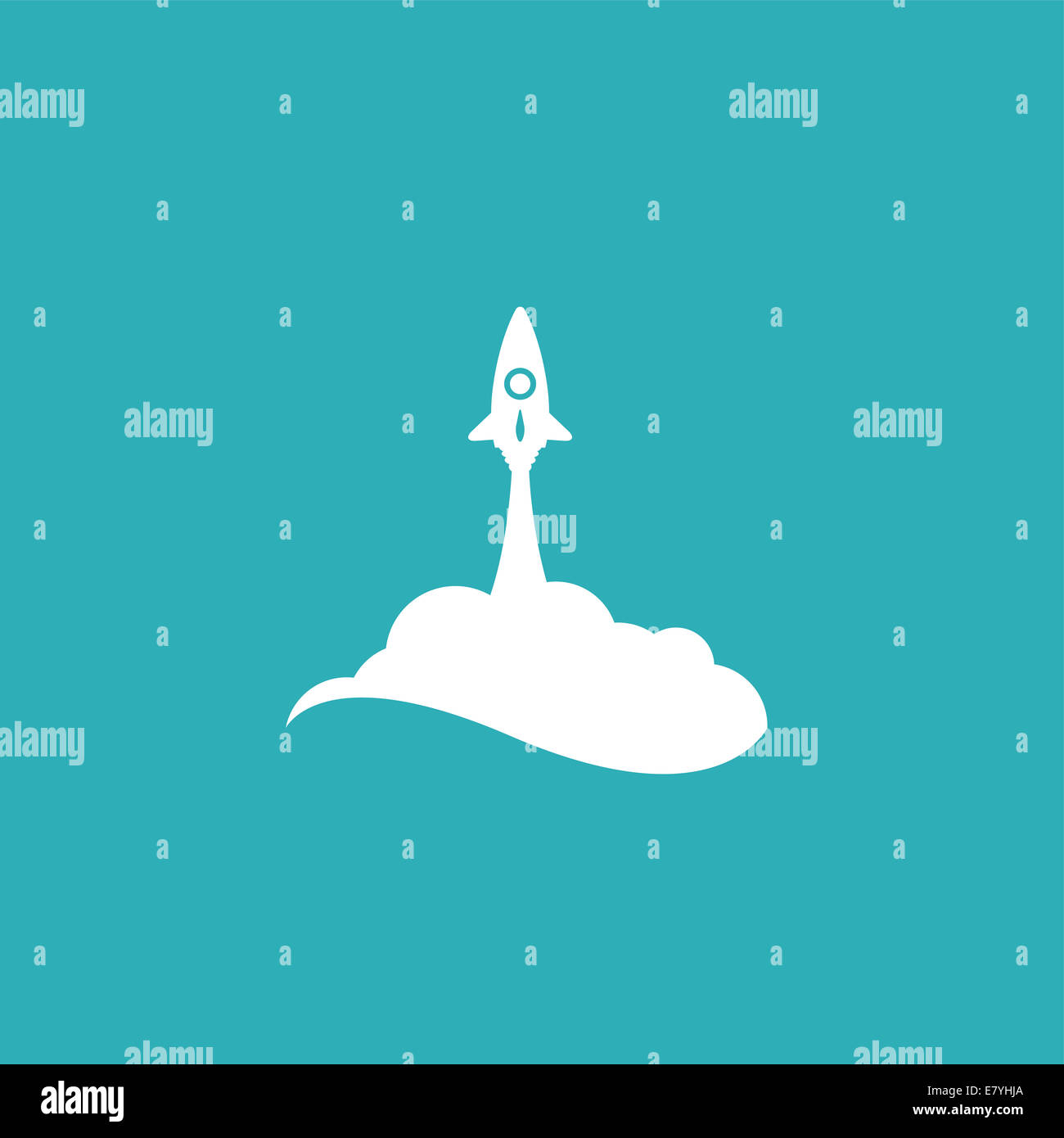 White rocket and cloud, icon in flat style isolated on blue background ...