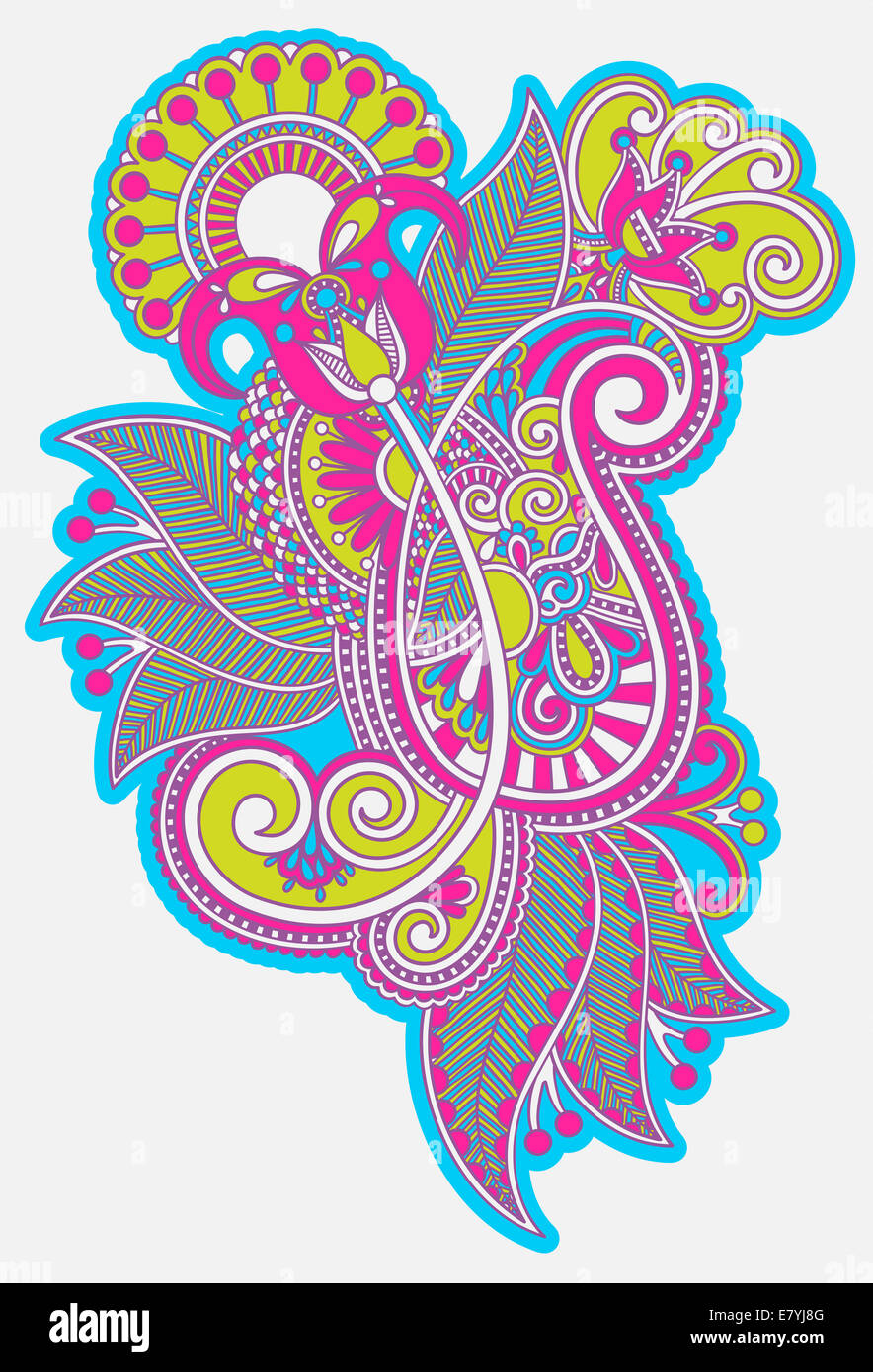 original hand draw line art ornate flower design. Ukrainian traditional ...