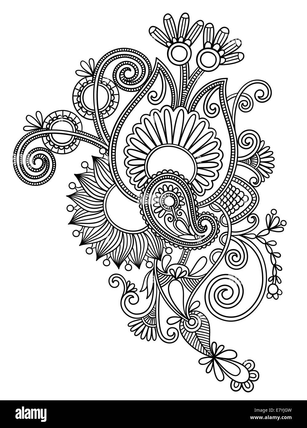 original hand draw line art ornate flower design Stock Photo - Alamy